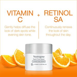 Neutrogena Rapid Tone Repair Retinol + Vitamin C Correcting Cream, Tone Evening Face & Neck Cream with Vitamin C, Retinol & Hyaluronic Acid for Dark Spots, Fine Lines & Wrinkles, 1.7 oz