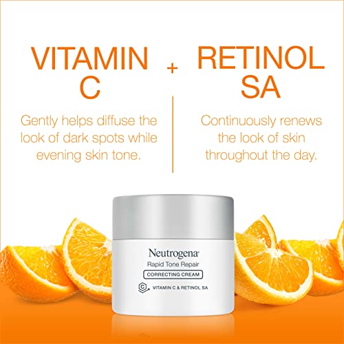 Neutrogena Rapid Tone Repair Retinol + Vitamin C Correcting Cream, Tone Evening Face & Neck Cream with Vitamin C, Retinol & Hyaluronic Acid for Dark Spots, Fine Lines & Wrinkles, 1.7 oz