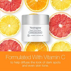 Neutrogena Rapid Tone Repair Retinol + Vitamin C Correcting Cream, Tone Evening Face & Neck Cream with Vitamin C, Retinol & Hyaluronic Acid for Dark Spots, Fine Lines & Wrinkles, 1.7 oz