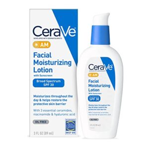 cerave am facial moisturizing lotion spf 30 | oil-free face moisturizer with sunscreen | non-comedogenic | 3 ounce