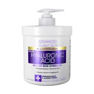 advanced clinicals hyaluronic acid cream moisturizer skin care lotion for face, body, & hands. instant hydration anti aging skin firming lotion for crepey skin, wrinkles, & dry skin, large 16 ounce