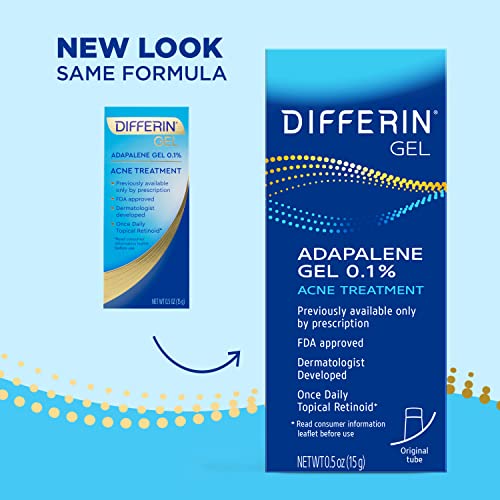 Differin Acne Treatment Gel, 60 Day Supply, Retinoid Treatment for Face with 0.1% Adapalene, Gentle Skin Care for Acne Prone Sensitive Skin, 15g Tube (Pack of 2) (Packaging May Vary)