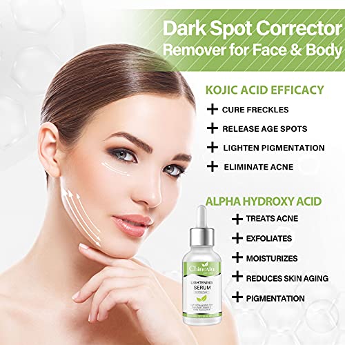 Dark Spot Corrector Remover for Face and Body, Skin Brightening Serum with Kojic Acid, Fade Dark Spots Hyperpigmentation and Melasma - 1 OZ