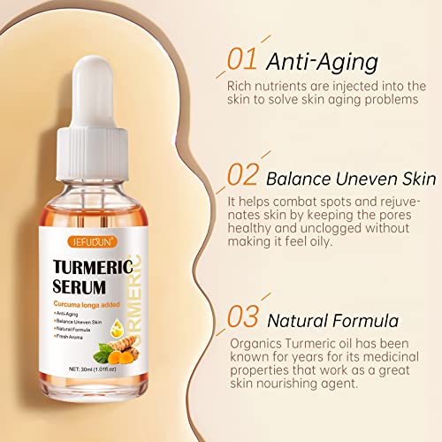 Turmeric Serum for Dark Spots Remover, Turmeric Dark Spot Corrector Serum for Face & Body, Anti Aging Facial Serum for Women and Men, Skin Care Moisturizing Repair Serum, Improve Skin Tone (1Fl Oz)