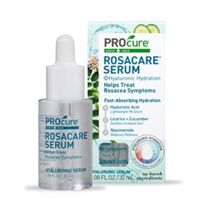 procure rosacare face serum, ultra-hydrating rosacea treatment with hyaluronic acid & niacinamide, moisturizing, instant redness relief to reduce skin dryness, 1.08 fl oz (32ml)