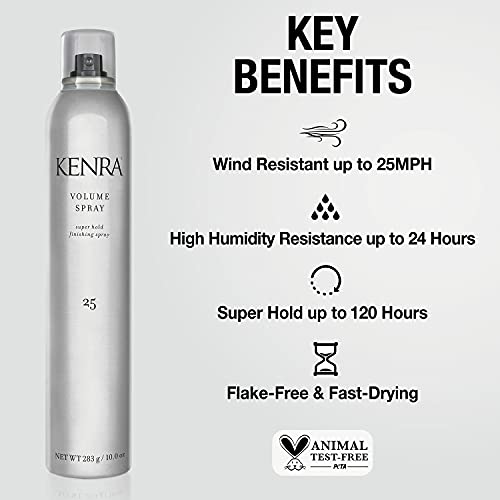 Kenra Volume Spray 25 50% | Super Hold Finishing & Styling Hairspray | Flake-free & Fast-drying | Wind & Humidity Resistance | All Hair Types | 10 oz