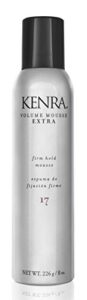 kenra volume mousse extra 17 | firm hold mousse | alcohol free | non-drying, non-flaking lightweight formula | tames frizz & conditions |thermal protection up to 450f| all hair types | 8 oz