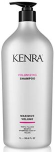 kenra volumizing shampoo | maximize volume | creates body, bounce & fullness | increases volume by 30% | extends lift from stylers by up to 155% | fine to medium hair | 33.8 fl. oz