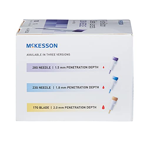 McKesson Safety Lancets, Sterile, Push-Button, 28 Gauge Needle, 1.5 mm, 100 Count, 1 Pack