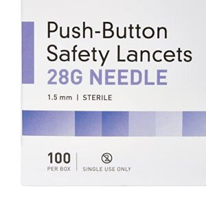 McKesson Safety Lancets, Sterile, Push-Button, 28 Gauge Needle, 1.5 mm, 100 Count, 1 Pack