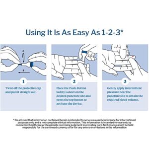 McKesson Safety Lancets, Sterile, Push-Button, 28 Gauge Needle, 1.5 mm, 100 Count, 1 Pack