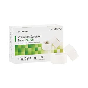 mckesson premium surgical tape, non-sterile, paper, breathable, 1 in x 10 yd, 12 count