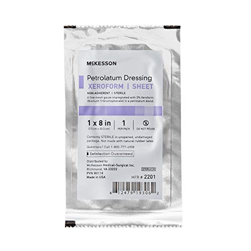 McKesson Xeroform Petrolatum Dressing - Impregnated Gauze Dressings for Burn and Wound Care - 1 in x 8 in, 8 Pack