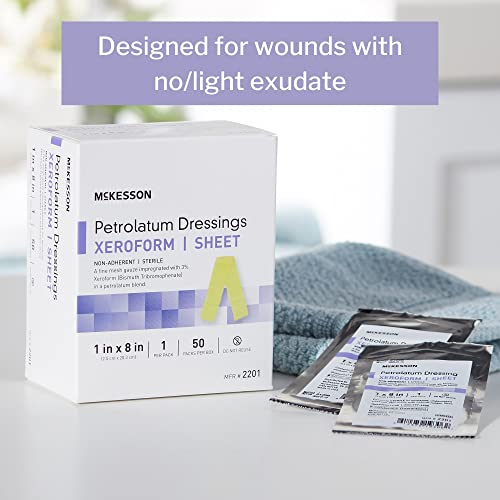 McKesson Xeroform Petrolatum Dressing - Impregnated Gauze Dressings for Burn and Wound Care - 1 in x 8 in, 8 Pack