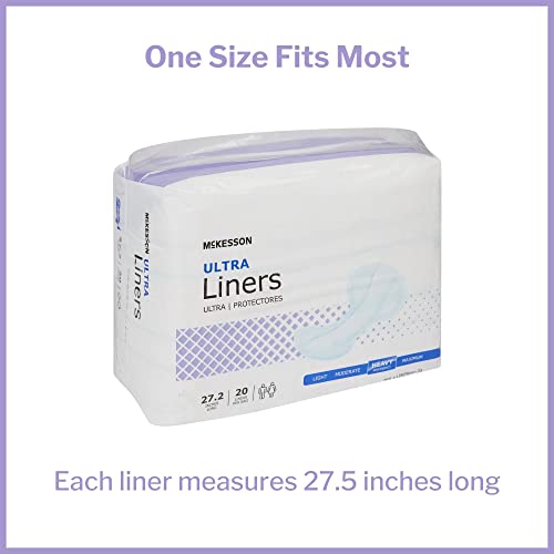 McKesson Ultra Incontinence Liners - Heavy Absorbency, Contoured, Unisex, Adult - One Size Fits Most, 27 1/5 in Long, 20 Count, 4 Packs, 80 Total