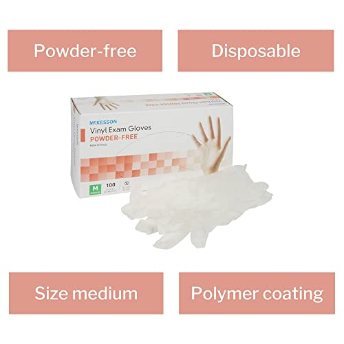 McKesson Vinyl Exam Gloves, Non-Sterile, Powder-Free, Medium, 100 Count, 1 Box