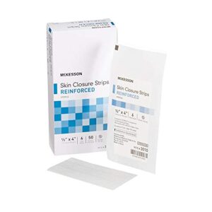 mckesson skin closure strips, sterile, reinforced, 1/2 in x 4 in, 50 count