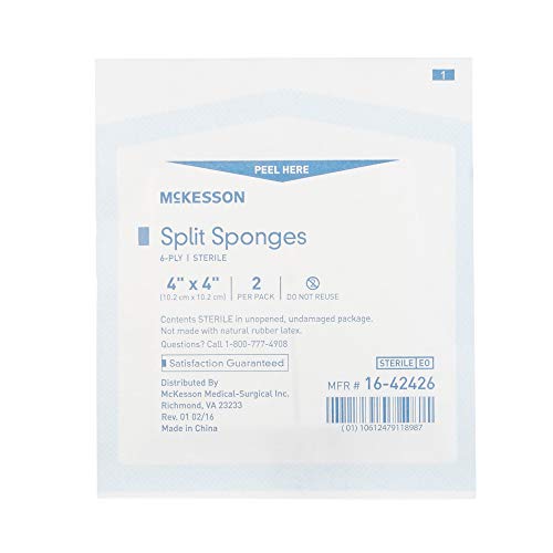 McKesson Split Sponges, 6-Ply Sterile, I.V. and Tracheostomy Dressings, Polyester/Rayon Blend, 4 in x 4 in, 25 Packs of 2 (50 Total)