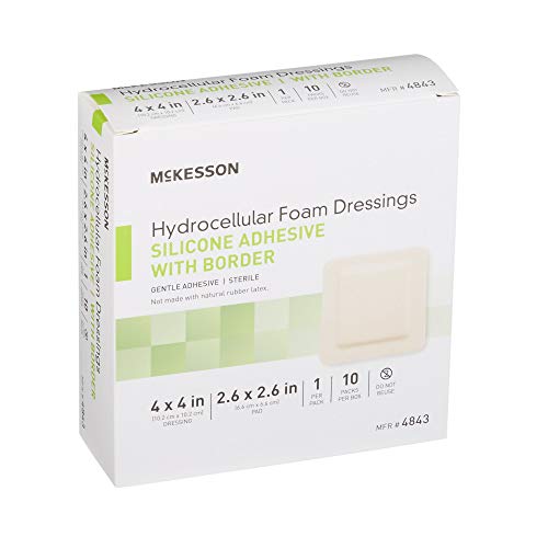 McKesson Hydrocellular Foam Dressings, Sterile, Silicone Adhesive with Border, Dimension 4 in x 4 in, Pad 3 in x 3 in, 10 Count, 1 Pack