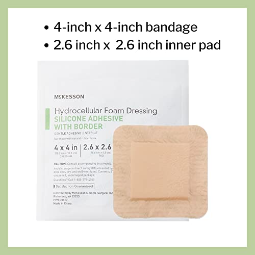 McKesson Hydrocellular Foam Dressings, Sterile, Silicone Adhesive with Border, Dimension 4 in x 4 in, Pad 3 in x 3 in, 10 Count, 1 Pack