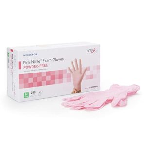 McKesson Pink Nitrile Exam Gloves - Powder-Free, Latex-Free, Ambidextrous, Textured Fingertips, Non-Sterile - Size Medium, 250 Count, 1 Box