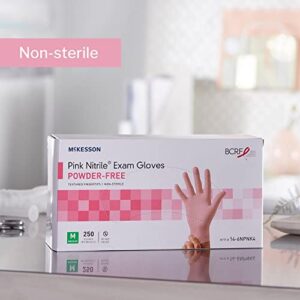 McKesson Pink Nitrile Exam Gloves - Powder-Free, Latex-Free, Ambidextrous, Textured Fingertips, Non-Sterile - Size Medium, 250 Count, 1 Box