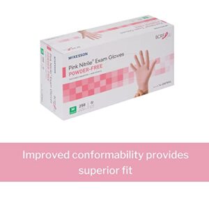 McKesson Pink Nitrile Exam Gloves - Powder-Free, Latex-Free, Ambidextrous, Textured Fingertips, Non-Sterile - Size Medium, 250 Count, 1 Box