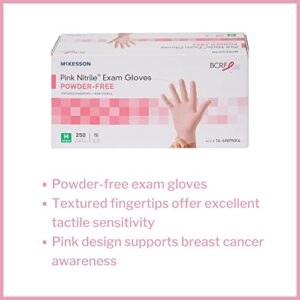 McKesson Pink Nitrile Exam Gloves - Powder-Free, Latex-Free, Ambidextrous, Textured Fingertips, Non-Sterile - Size Medium, 250 Count, 1 Box