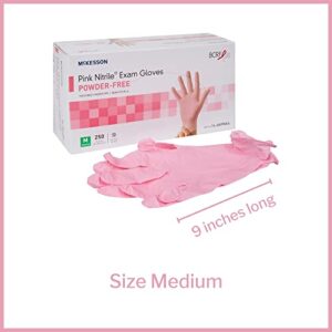 McKesson Pink Nitrile Exam Gloves - Powder-Free, Latex-Free, Ambidextrous, Textured Fingertips, Non-Sterile - Size Medium, 250 Count, 1 Box