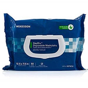 McKesson StayDry Disposable Washcloths with Aloe, Pre-moistened, 7.5 X 12.5 Inch, Soft Pack - Pack of 100 (Packaging May Vary)