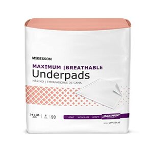 mckesson maximum breathable underpads, incontinence, maximum absorbency, 24 in x 36 in, 70 count