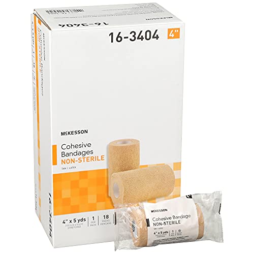 McKesson Elastic Cohesive Bandages, Beige, Non-Sterile, 4 in x 5 yds, 1 Count, 18 Packs, 18 Total