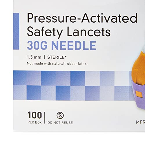 McKesson Safety Lancets, Sterile, Pressure-Activated, 30 Gauge Needle, 1.5 mm, 100 Count, 1 Pack