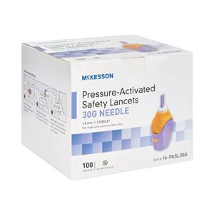 McKesson Safety Lancets, Sterile, Pressure-Activated, 30 Gauge Needle, 1.5 mm, 100 Count, 1 Pack