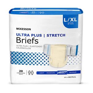 mckesson ultra plus stretch briefs, incontinence, heavy absorbency, xl, 20 count, 4 packs, 80 total