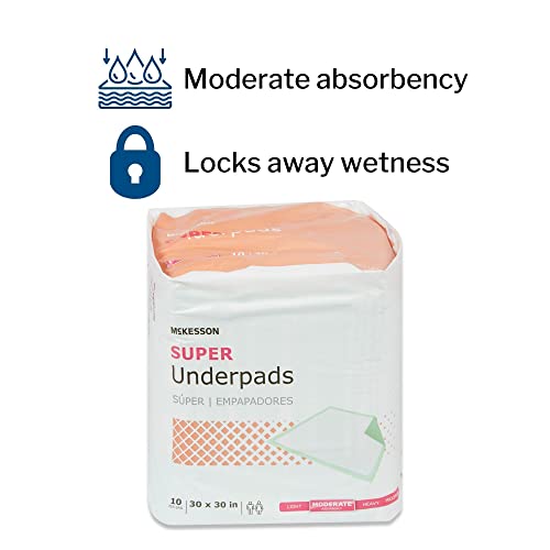 McKesson Super Disposable Underpads, 30" x 30", Polymer, Fluff, Non-Woven, 150 Count