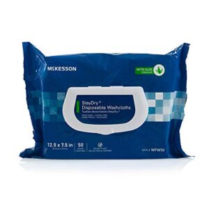 mckesson staydry disposable wipes or washcloths for adults with aloe, incontinence, alcohol-free, not-flushable, 50 wipes, 1 pack