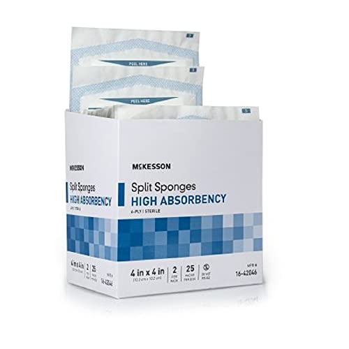 McKesson Performance Plus Gauze Drain Split Sponge 6Ply Sterile 4X4 - 2 per pack, 25 packs per box by McKesson [Beauty] by McKesson