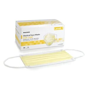 mckesson medical face masks, level 1 – pleated with ear loops, non-sterile, yellow – one size fits most adults, 7 in x 3.75 in, 50 count, 1 pack