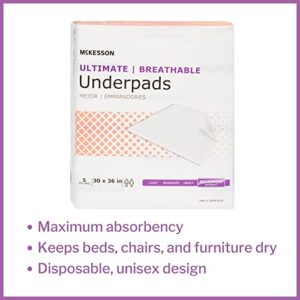 McKesson Maximum Breathable Underpads, Incontinence, Maximum Absorbency, 30 in x 36 in, 70 Count