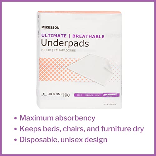 McKesson Maximum Breathable Underpads, Incontinence, Maximum Absorbency, 30 in x 36 in, 70 Count