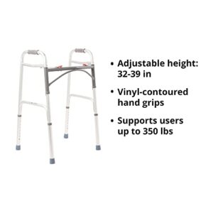 McKesson Folding Walker with Rubber Tips - Adjustable Height, Lightweight Mobility Aid, 350 lb Weight Limit, 1 Count