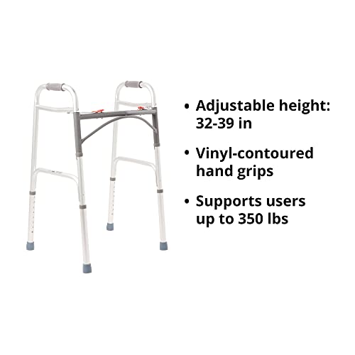 McKesson Folding Walker with Rubber Tips - Adjustable Height, Lightweight Mobility Aid, 350 lb Weight Limit, 1 Count