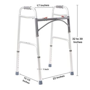 McKesson Folding Walker with Rubber Tips - Adjustable Height, Lightweight Mobility Aid, 350 lb Weight Limit, 1 Count