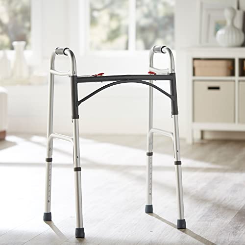 McKesson Folding Walker with Rubber Tips - Adjustable Height, Lightweight Mobility Aid, 350 lb Weight Limit, 1 Count