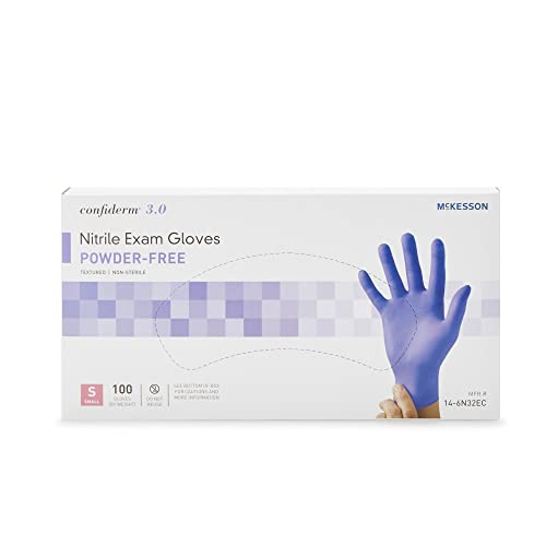 McKesson Confiderm 3.0 Nitrile Exam Gloves - Powder-Free, Latex-Free, Ambidextrous, Textured Fingertips, Non-Sterile - Dark Blue, Size Small, 100 Count, 1 Box