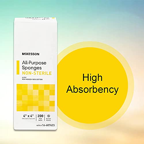 McKesson All Purpose Sponges, Non-Sterile, 4-Ply, 100% Cotton, 2 in x 2 in, 200 Per Pack, 1 Pack