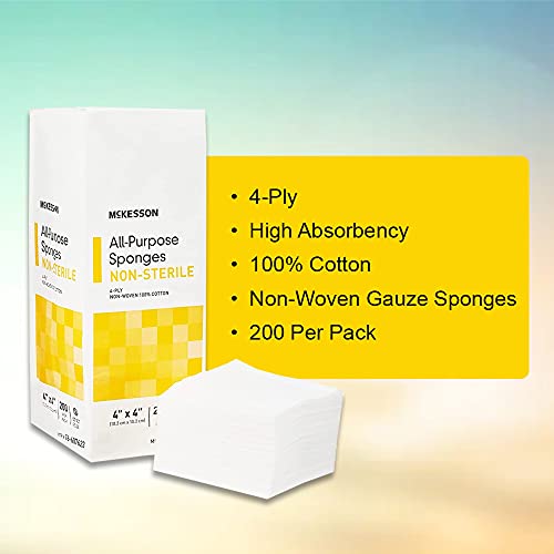 McKesson All Purpose Sponges, Non-Sterile, 4-Ply, 100% Cotton, 2 in x 2 in, 200 Per Pack, 1 Pack