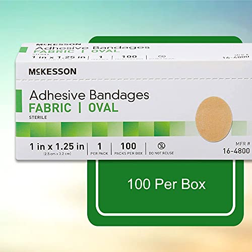 McKesson Adhesive Bandages, Sterile, Fabric Oval, 1 in x 1 1/4 in, 100 Count, 1 Pack