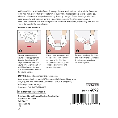 McKesson Lite Hydrocellular Foam Dressings, Sterile, Silicone Adhesive Without Border, 3 in x 3 in, 10 Count, 1 Pack